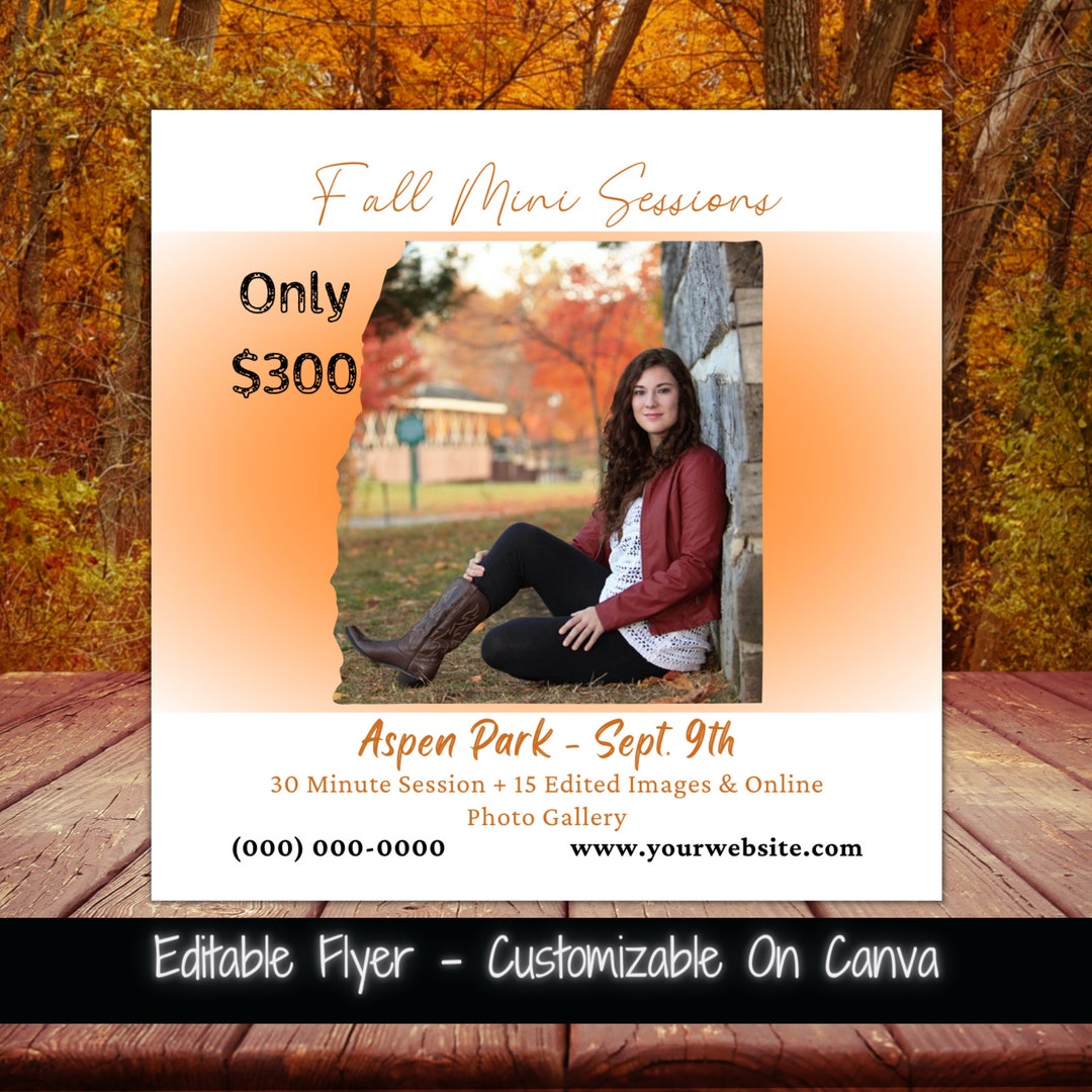 Fall Mini Sessions Flyer Template for Photographers Autumn Photography ...