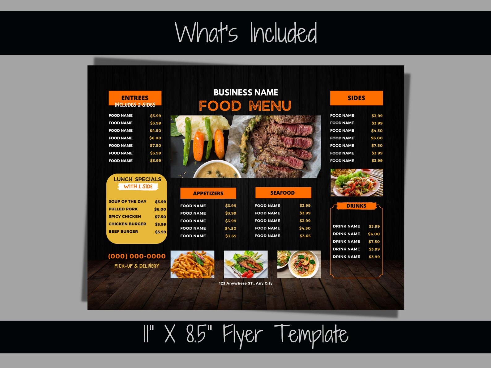 Restaurant Food Menu Template Printable Food Menu Marketing Flyer ...