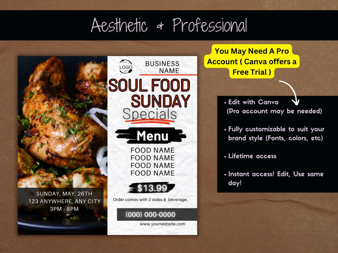 Soul Food Specials Flyer Template, Restaurant Marketing (canva Editable ...