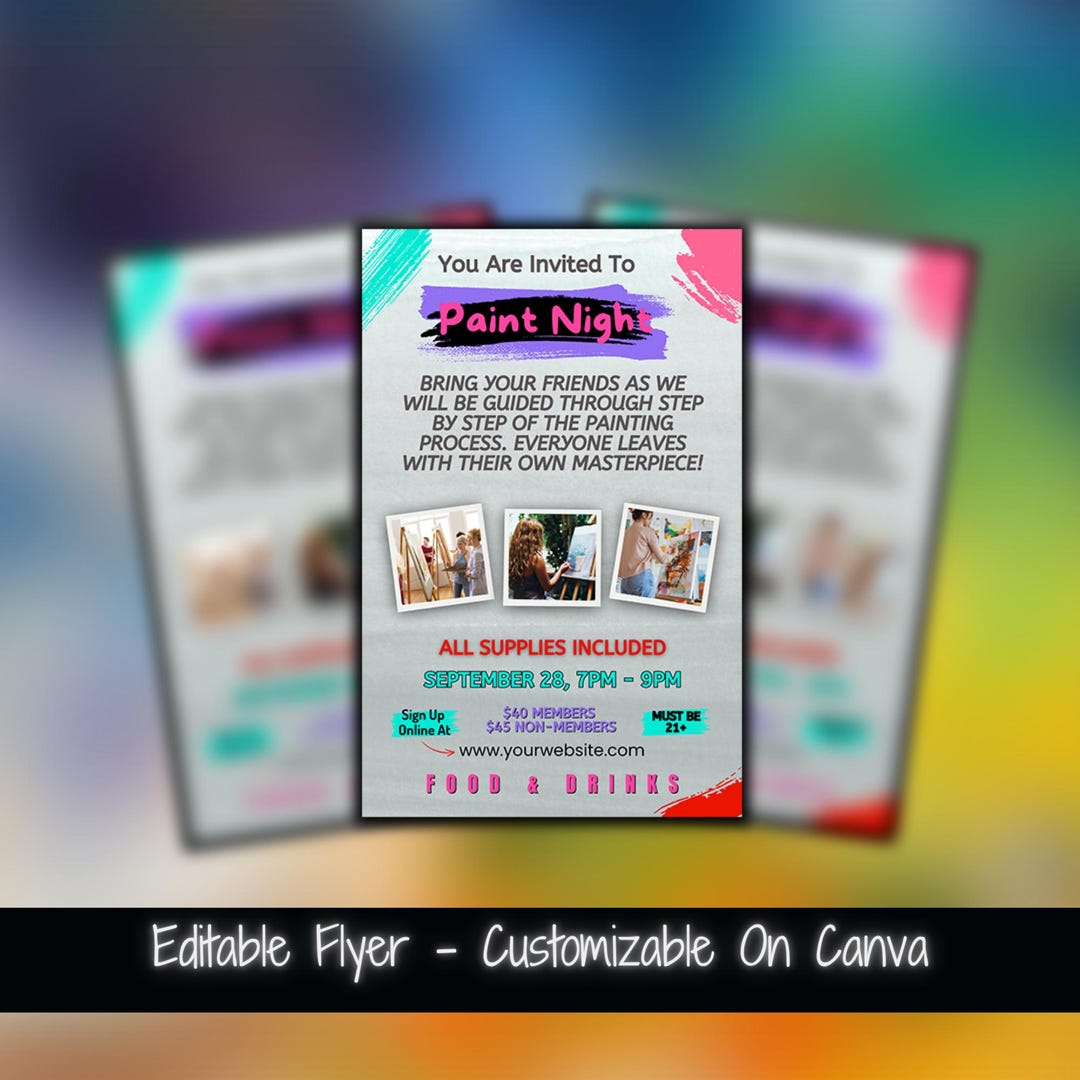 Paint Night Event Flyer Template, Customizable Art Party (digital ...