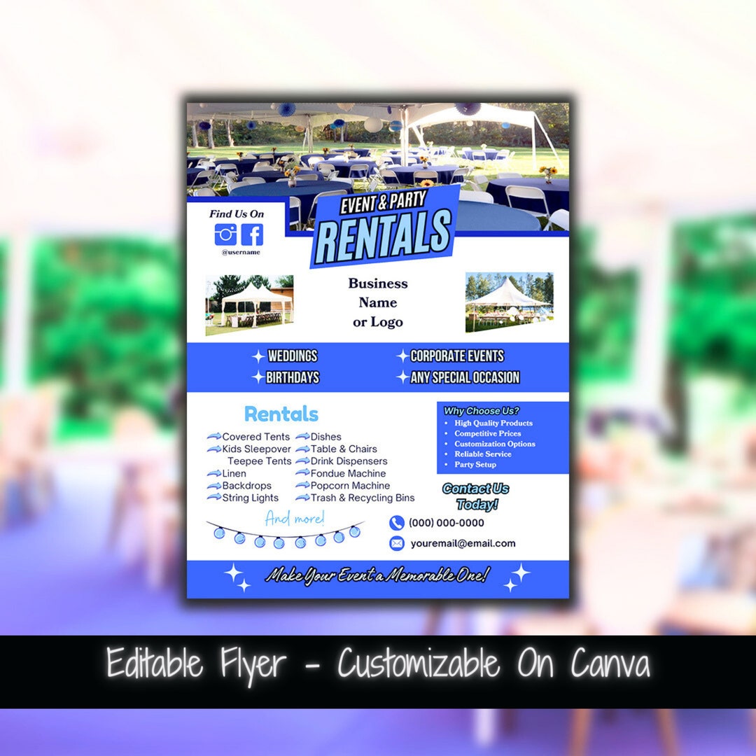Printable Party Rental Marketing Flyer Template Event and Party Rentals ...