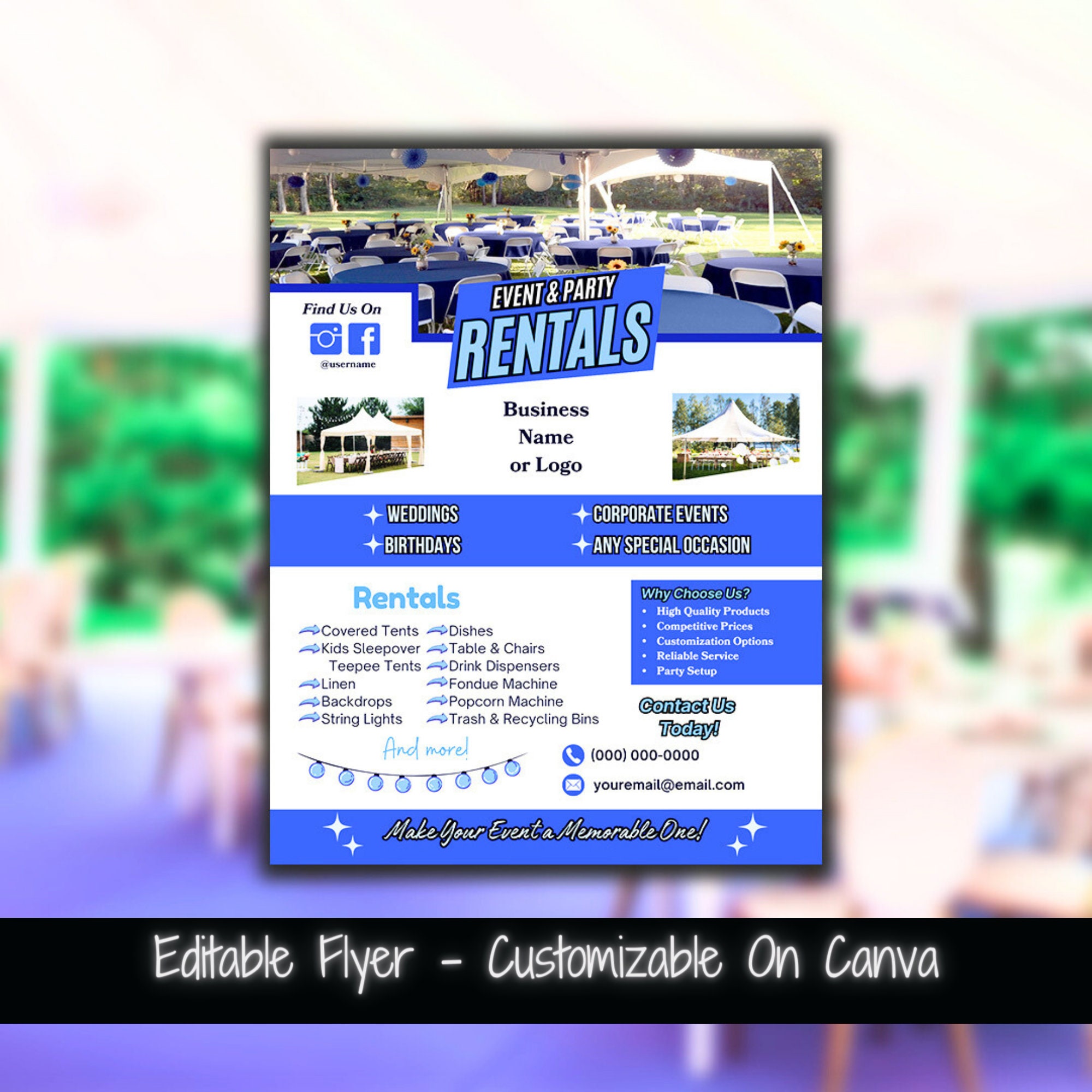 Printable Party Rental Marketing Flyer Template Event and Party Rentals ...