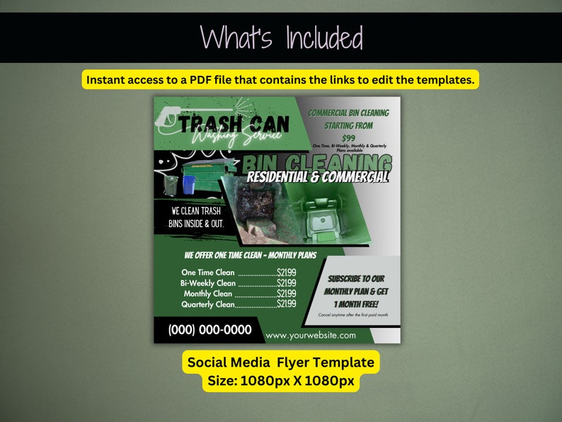Trash Can Washing Service Flyer for Social Media Garbage Bin Cleaning ...