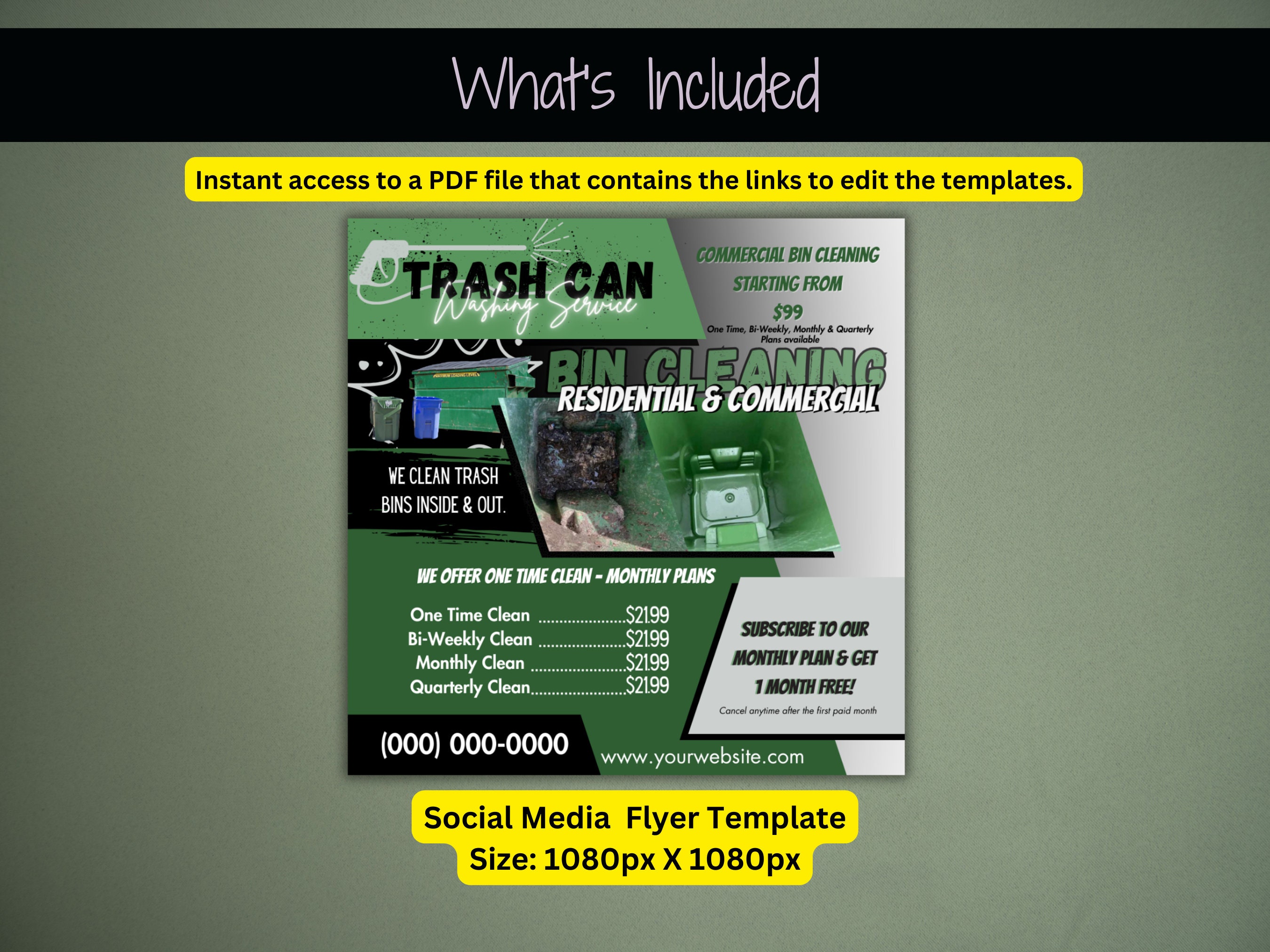Trash Can Washing Service Flyer for Social Media Garbage Bin Cleaning ...