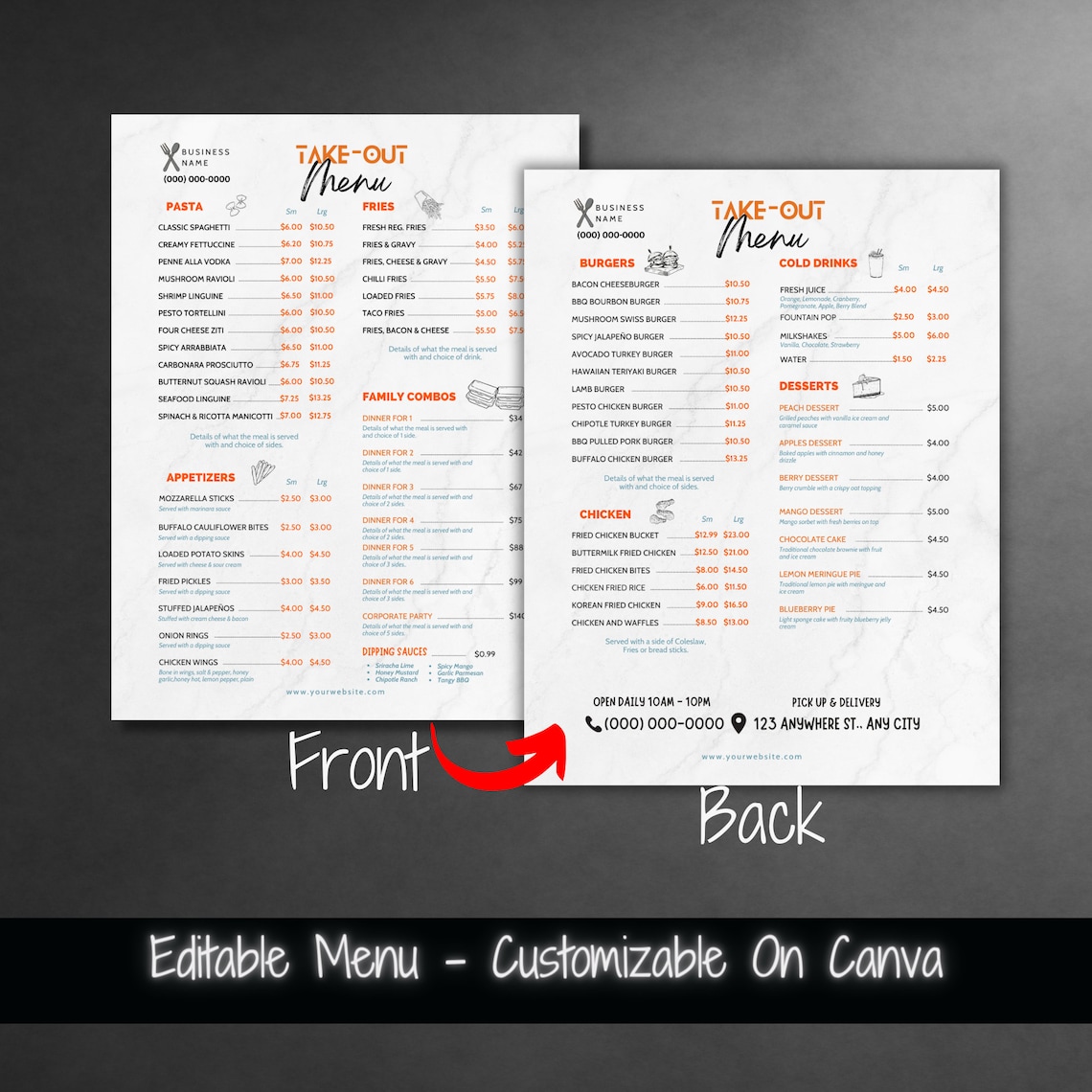 Take Out Menu Template Printable Double Side Food Menu Price List ...