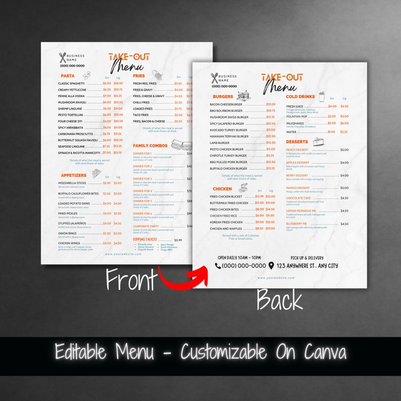 Take Out Menu Template Printable Double Side Food Menu Price List ...