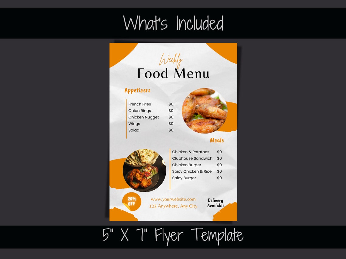 Weekly Food Menu Printable Flyer Editable Menu Template Restaurant ...
