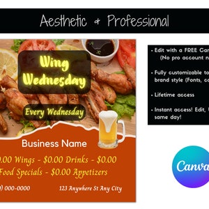 Wing Wednesday Social Media Flyer Bar and Grill Flyer Wing - Etsy