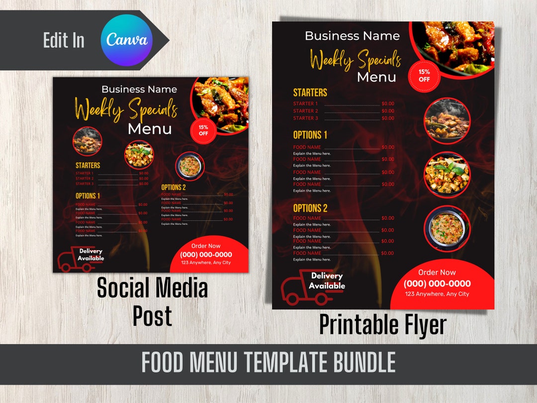 Editable Food Menu Flyer Bundle Printable Menu and Social - Etsy
