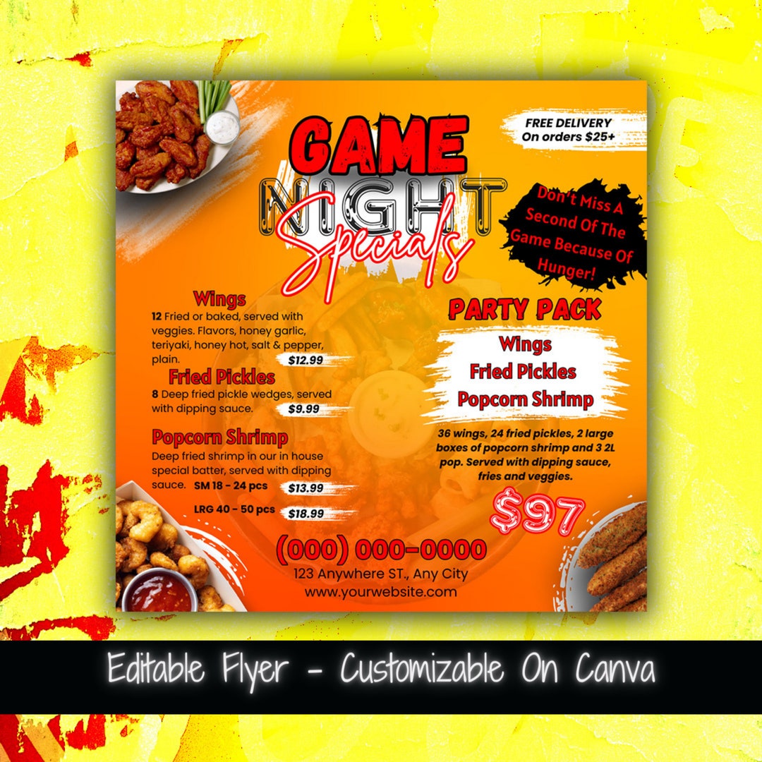 Game Night Food Specials Flyer Template (canva Editable) - Etsy