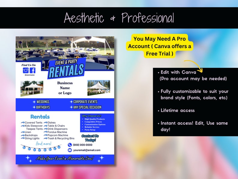 Printable Party Rental Marketing Flyer Template Event and Party Rentals ...