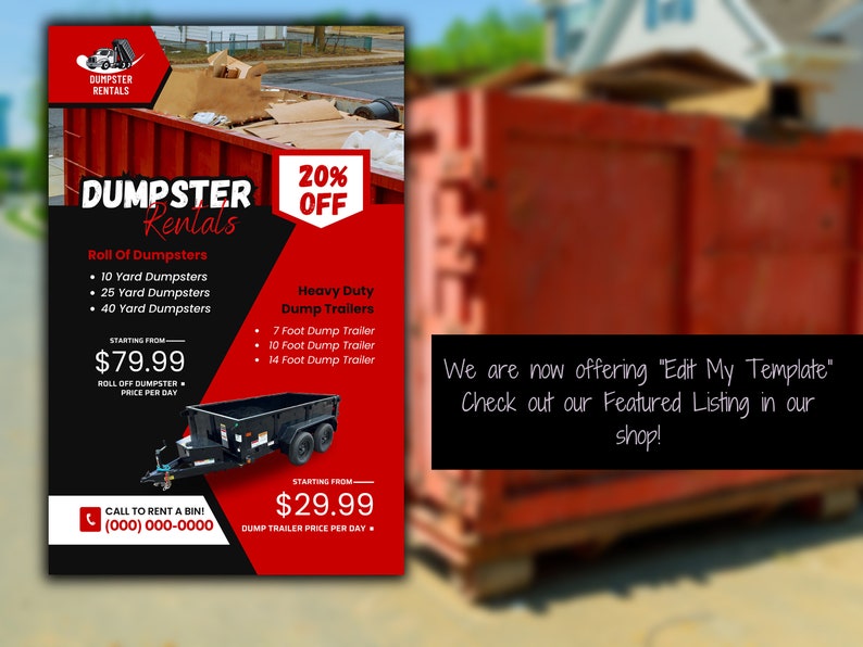 Dumpster Rentals Flyer Template, Customizable on Canva (printable) - Etsy