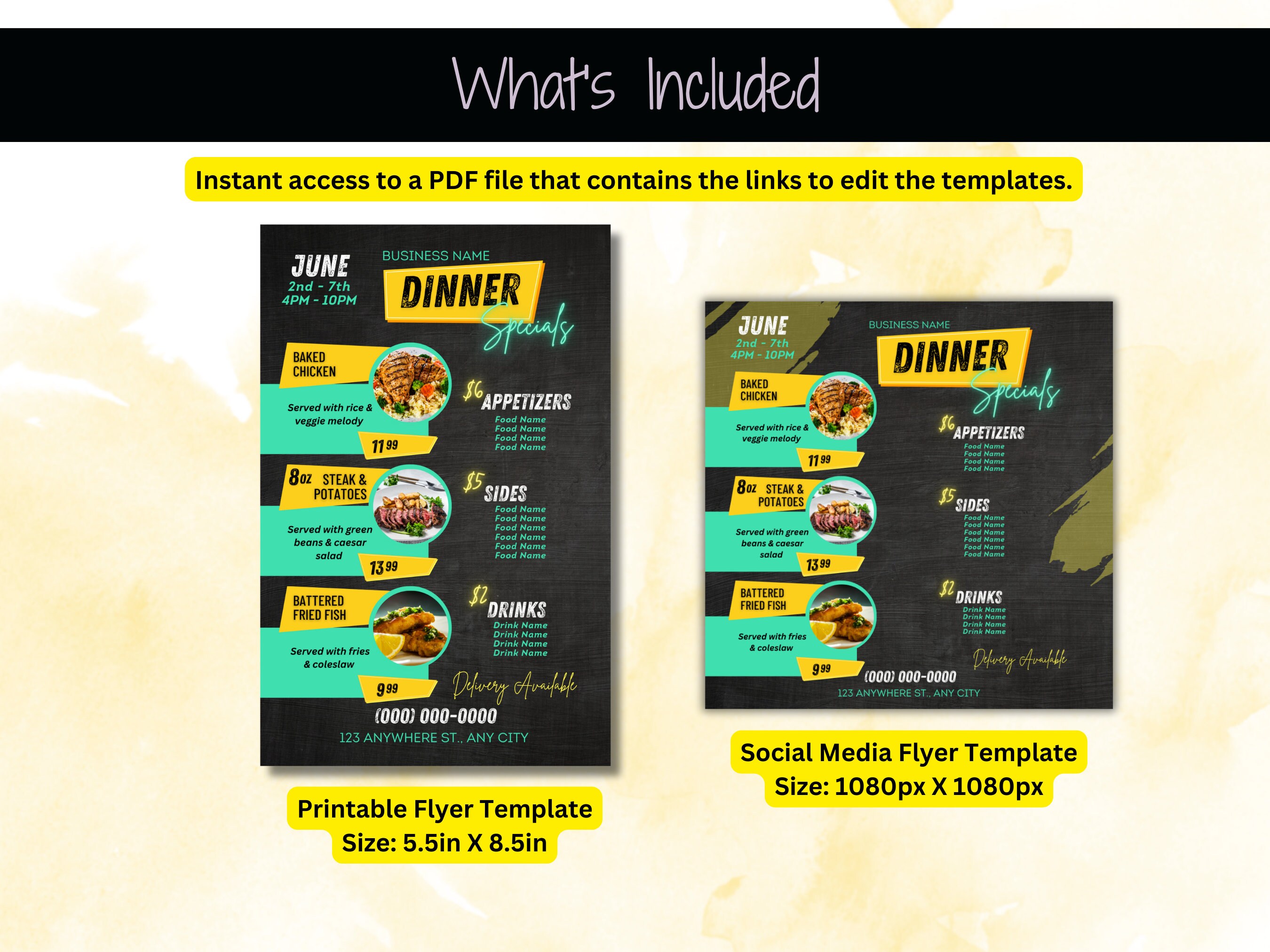 Dinner Specials Flyer Templates Printable Flyer Social Media Dinner ...