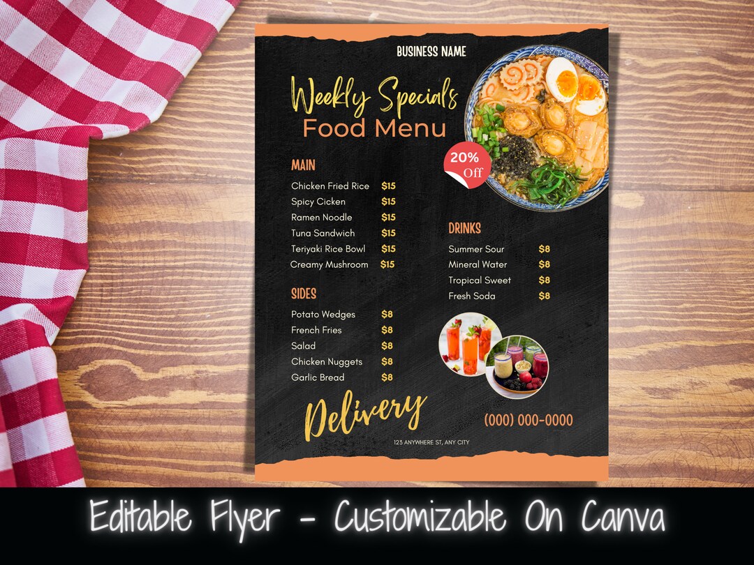 Weekly Specials Food Menu Flyer Template (canva Editable) - Etsy