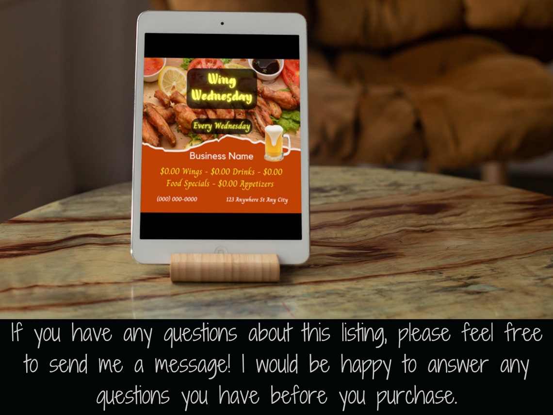 Wing Wednesday Social Media Flyer Bar and Grill Flyer Wing - Etsy