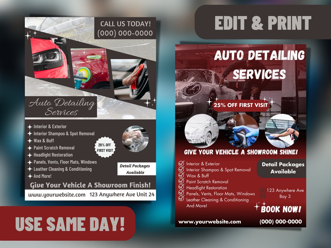 Auto Detailing Service Flyer Template Printable Flyer Design DIY Car ...