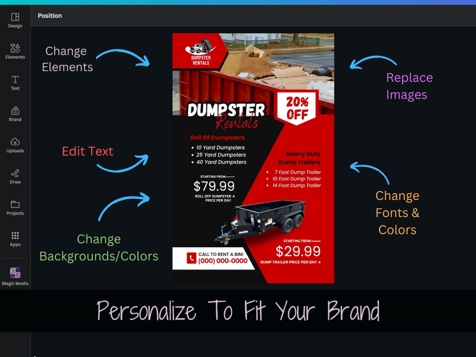Dumpster Rentals Flyer Template, Customizable on Canva (printable) - Etsy