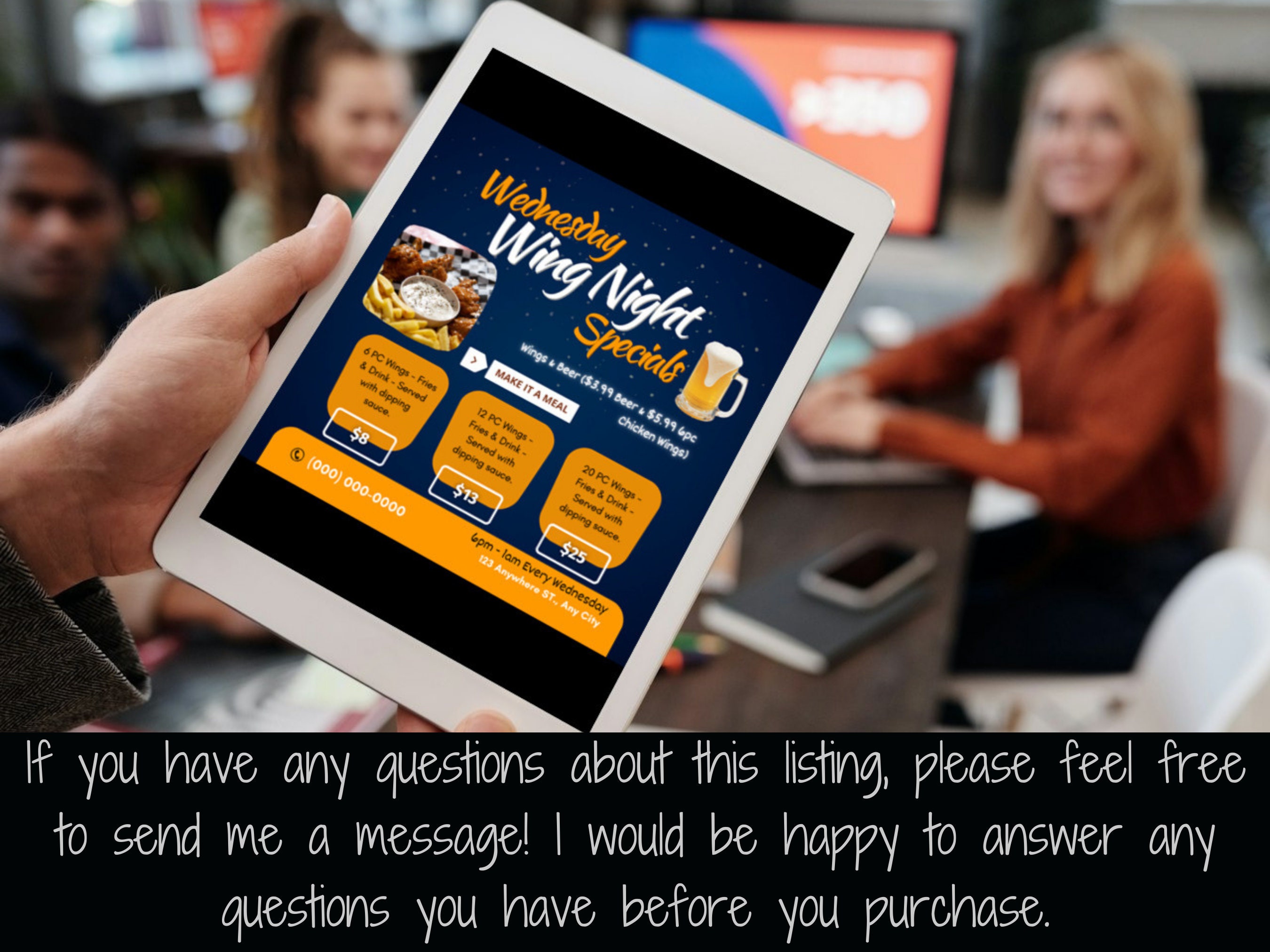 Wing Night Specials Editable Social Media Flyer Template Bar and Grill ...