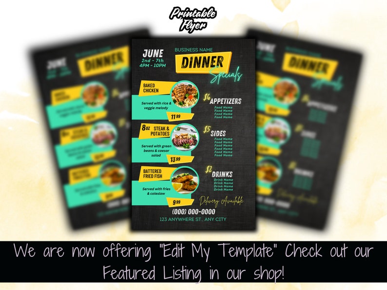 Dinner Specials Flyer Templates Printable Flyer Social Media Dinner ...