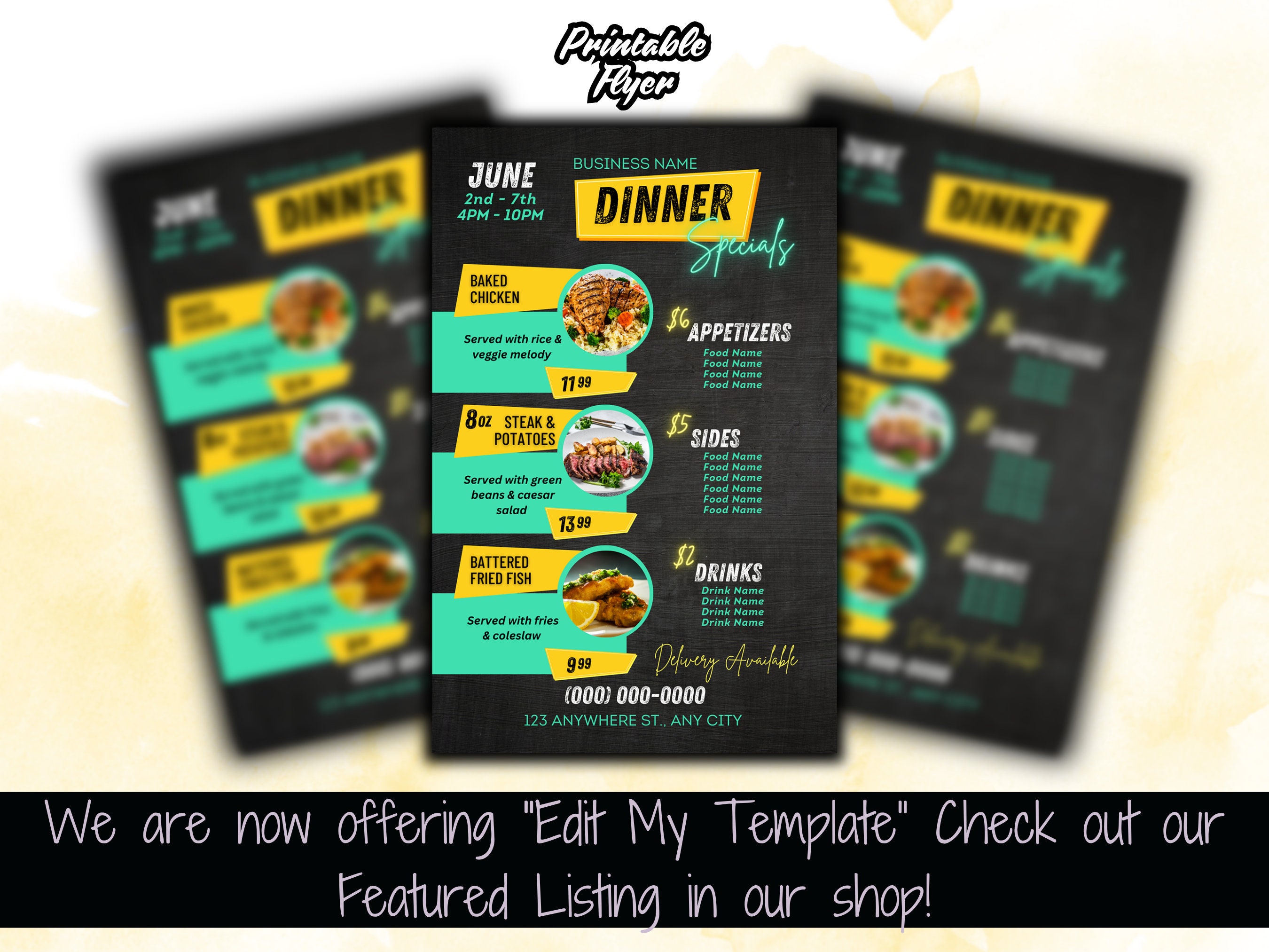 Dinner Specials Flyer Templates Printable Flyer Social Media Dinner ...