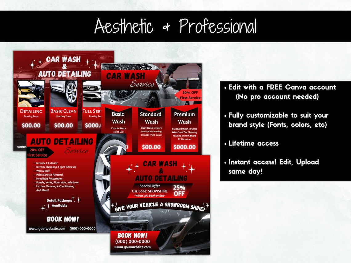 Car Wash and Auto Detailing Social Media Post Templates Customizable ...