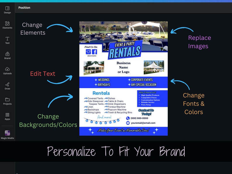 Printable Party Rental Marketing Flyer Template Event and Party Rentals ...