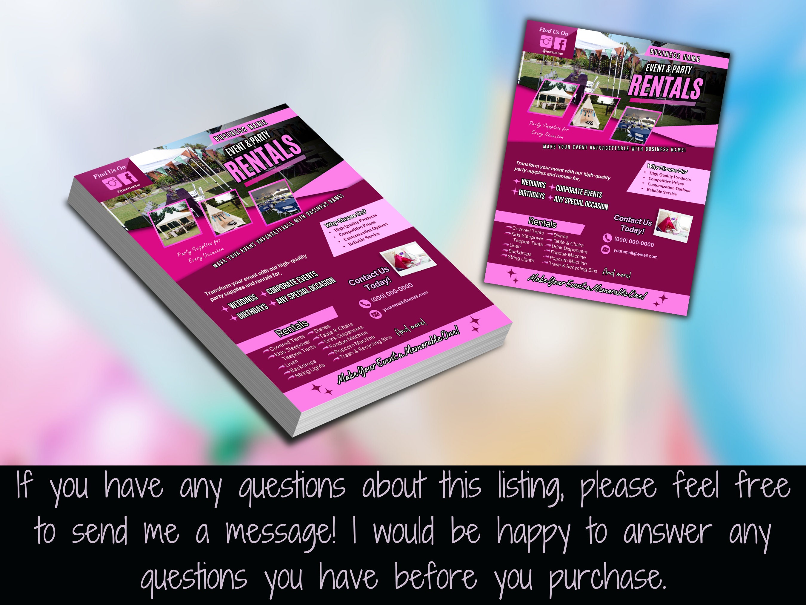 Party Rental Printable Marketing Flyer Template Event and Party Rentals ...