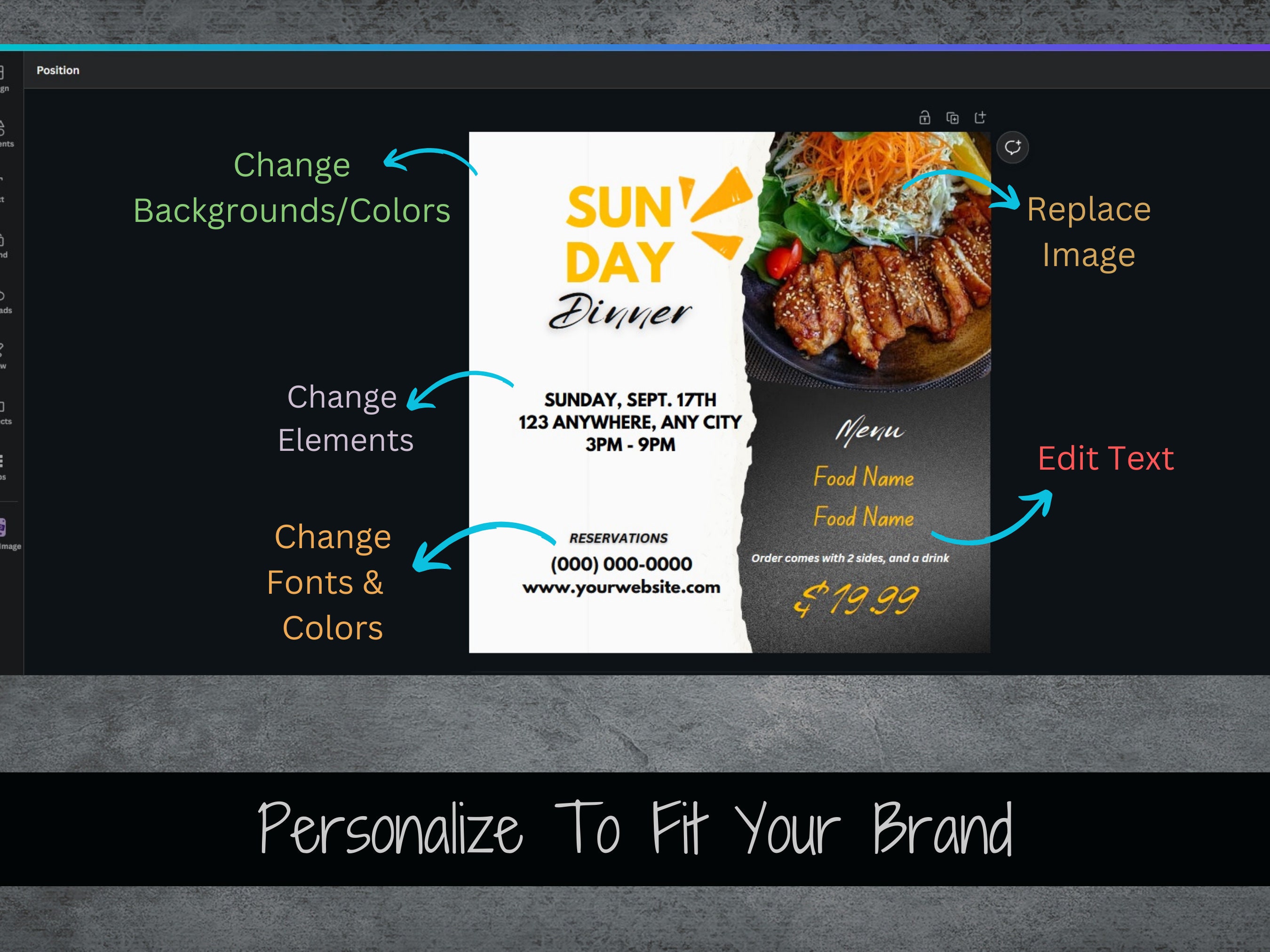 Sunday Dinner Flyer Template, Restaurant Menu (editable Canva) - Etsy