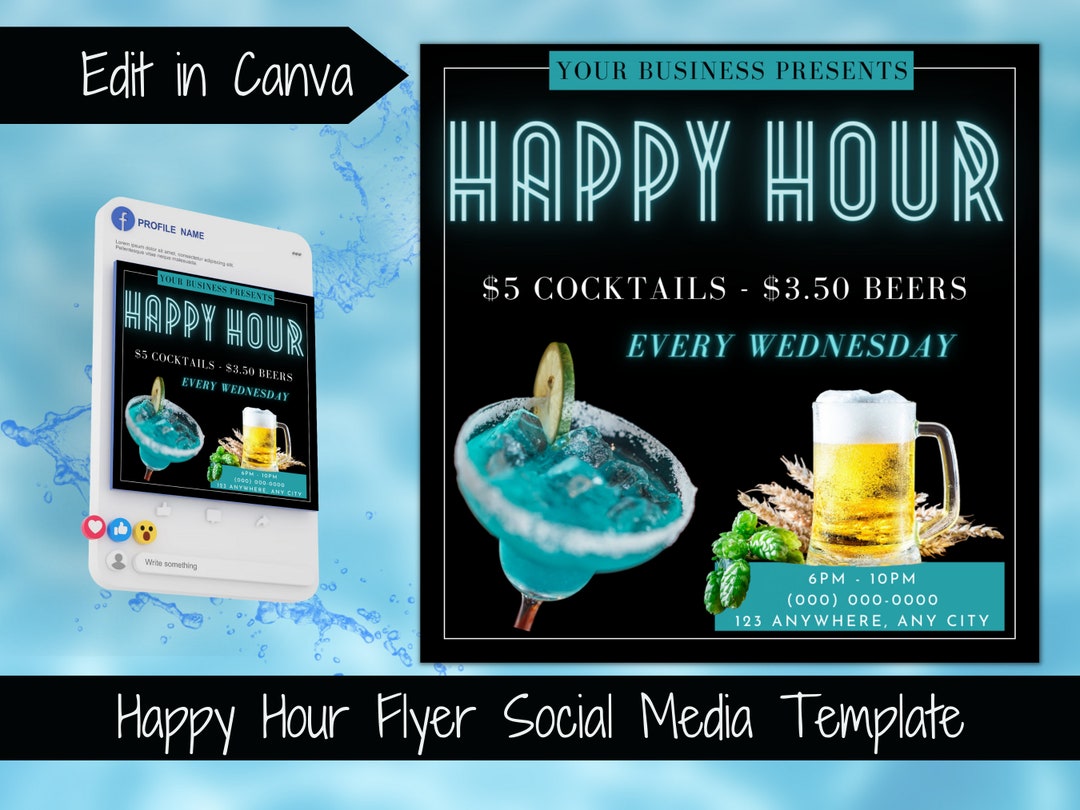 Happy Hour Flyer Template Bar Promotions Flyer Drink Specials Template ...