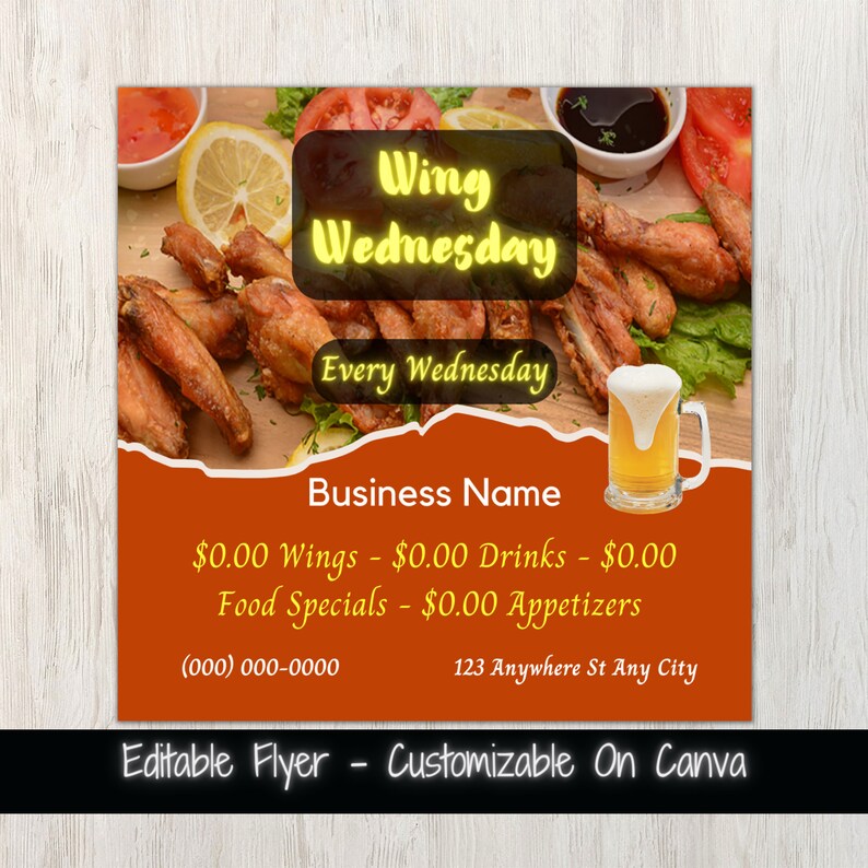 Wing Wednesday Social Media Flyer Bar and Grill Flyer Wing Specials ...