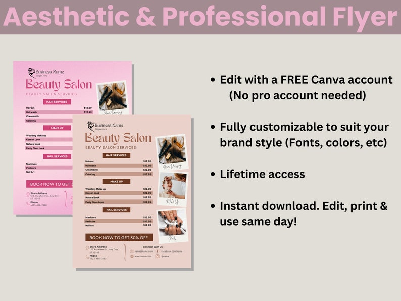 Beauty Salon Price List Template, Editable Flyer (digital Download) - Etsy