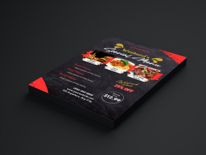 Printable Food Menu Flyer Promotional Weekend Specials Food Flyer ...