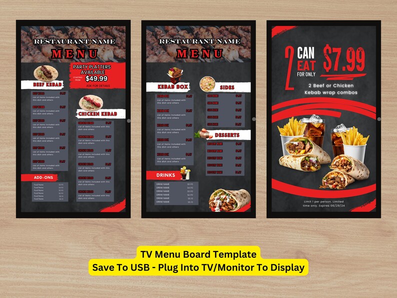 Digital Display TV Menu Board Template Static Digital Menu Board ...