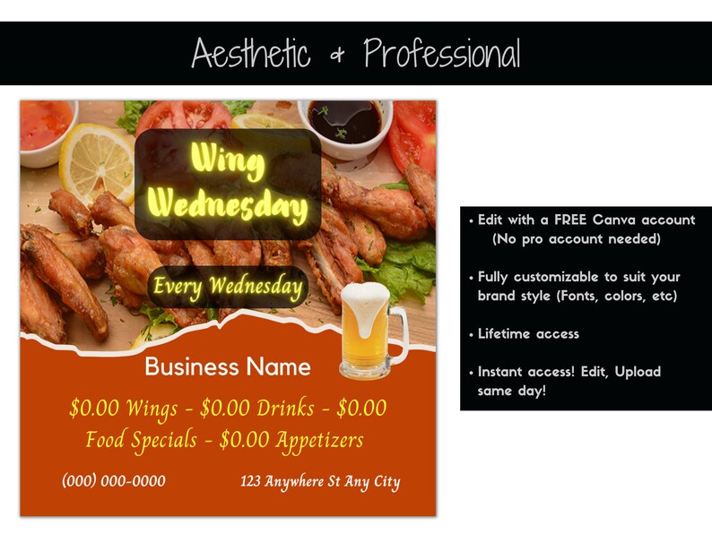 Wing Wednesday Social Media Flyer Bar and Grill Flyer Wing Specials ...