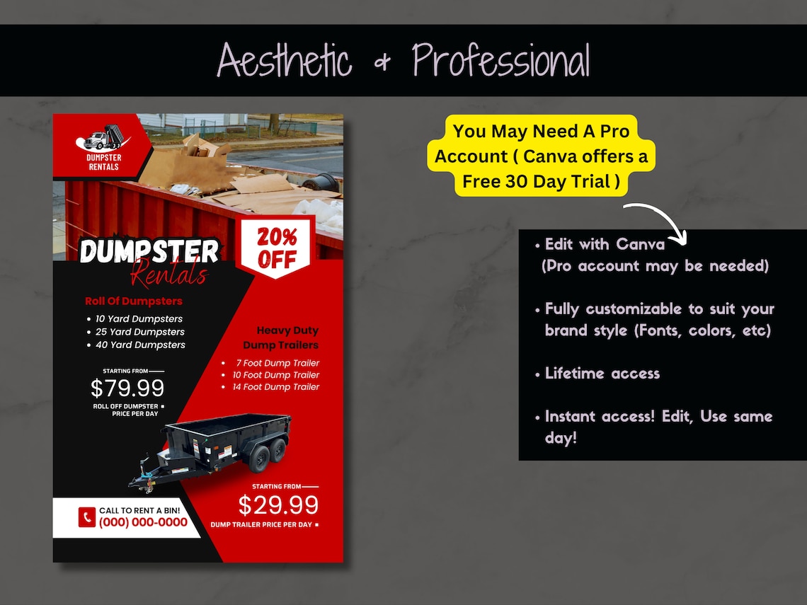 Dumpster Rentals Flyer Template, Customizable on Canva (printable) - Etsy