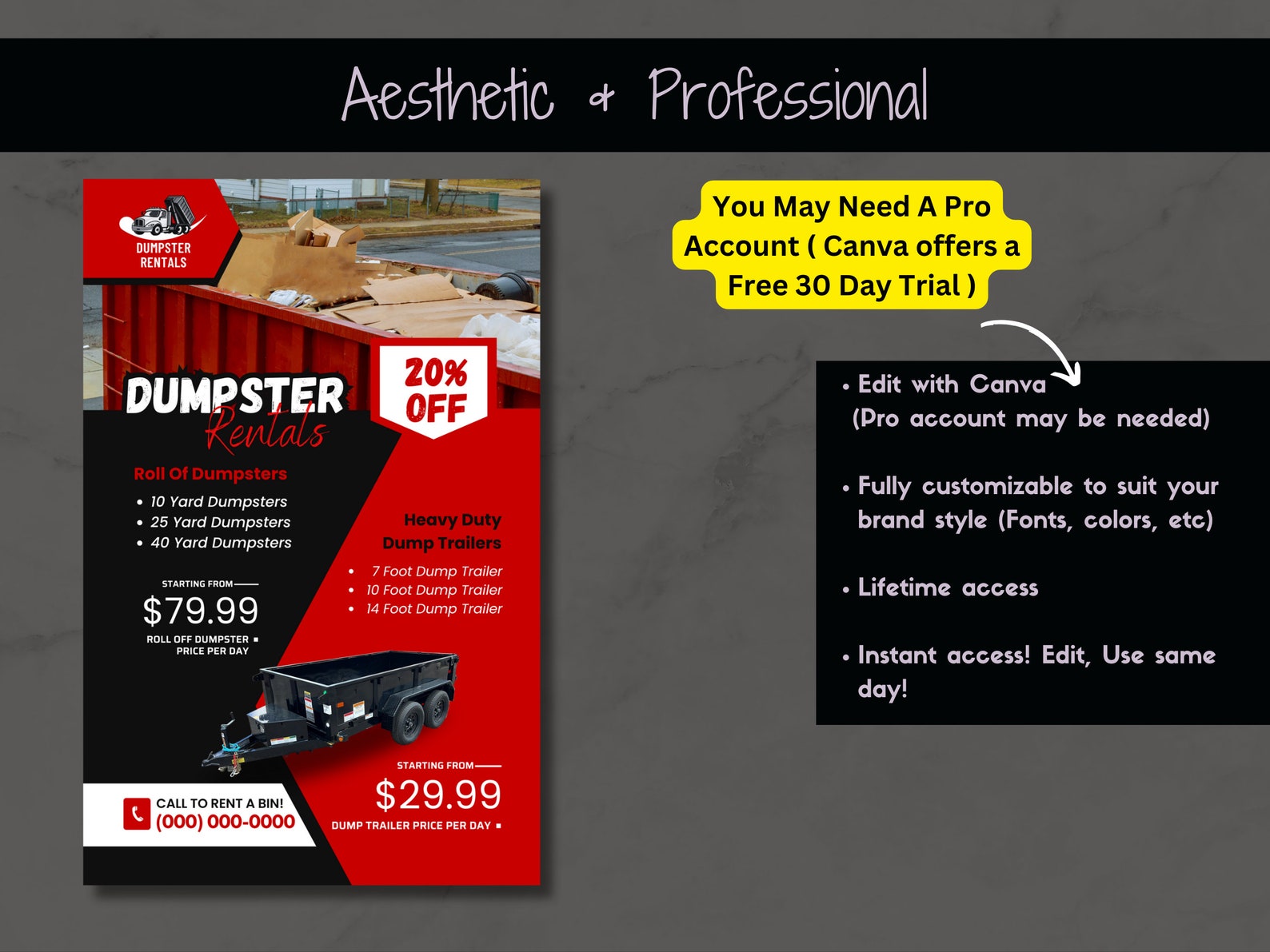 Dumpster Rentals Flyer Template, Customizable on Canva (printable) - Etsy