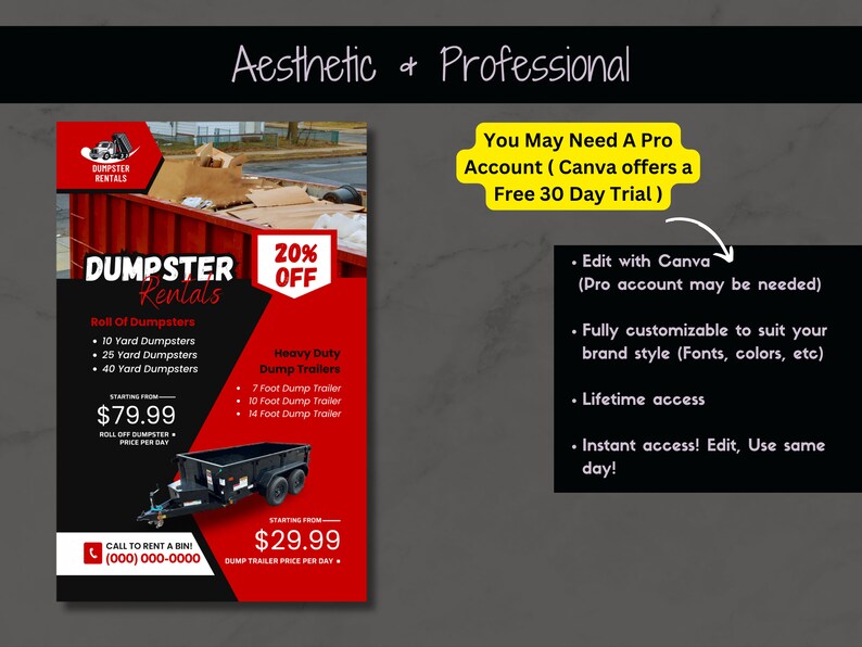 Dumpster Rentals Flyer Template, Customizable on Canva (printable) - Etsy