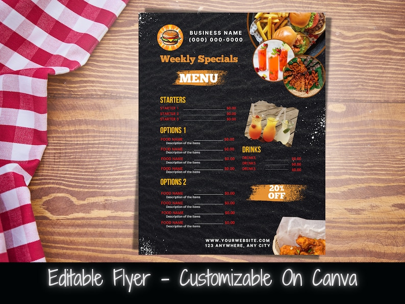 Printable Weekly Specials Flyer Template Editable Menu Flyer Restaurant ...