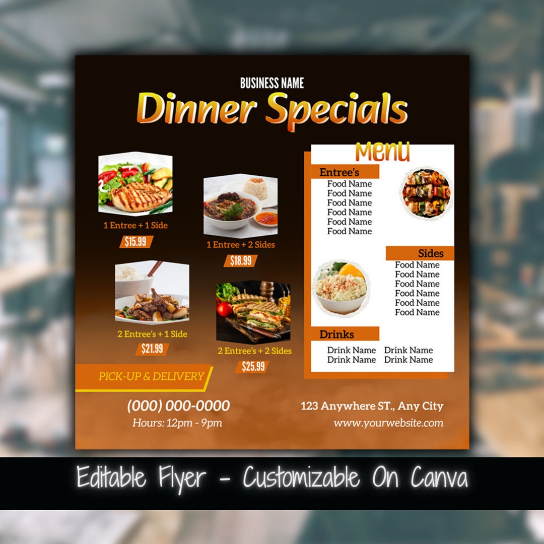 Dinner Specials Food Sale Social Media Flyer Template Restaurant Food ...