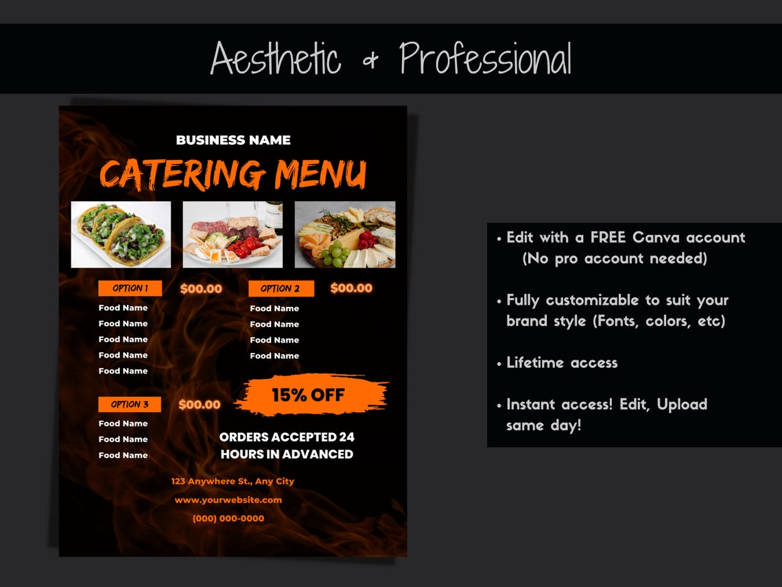 Printable Catering Menu Flyer Template, Editable Restaurant Menu ...