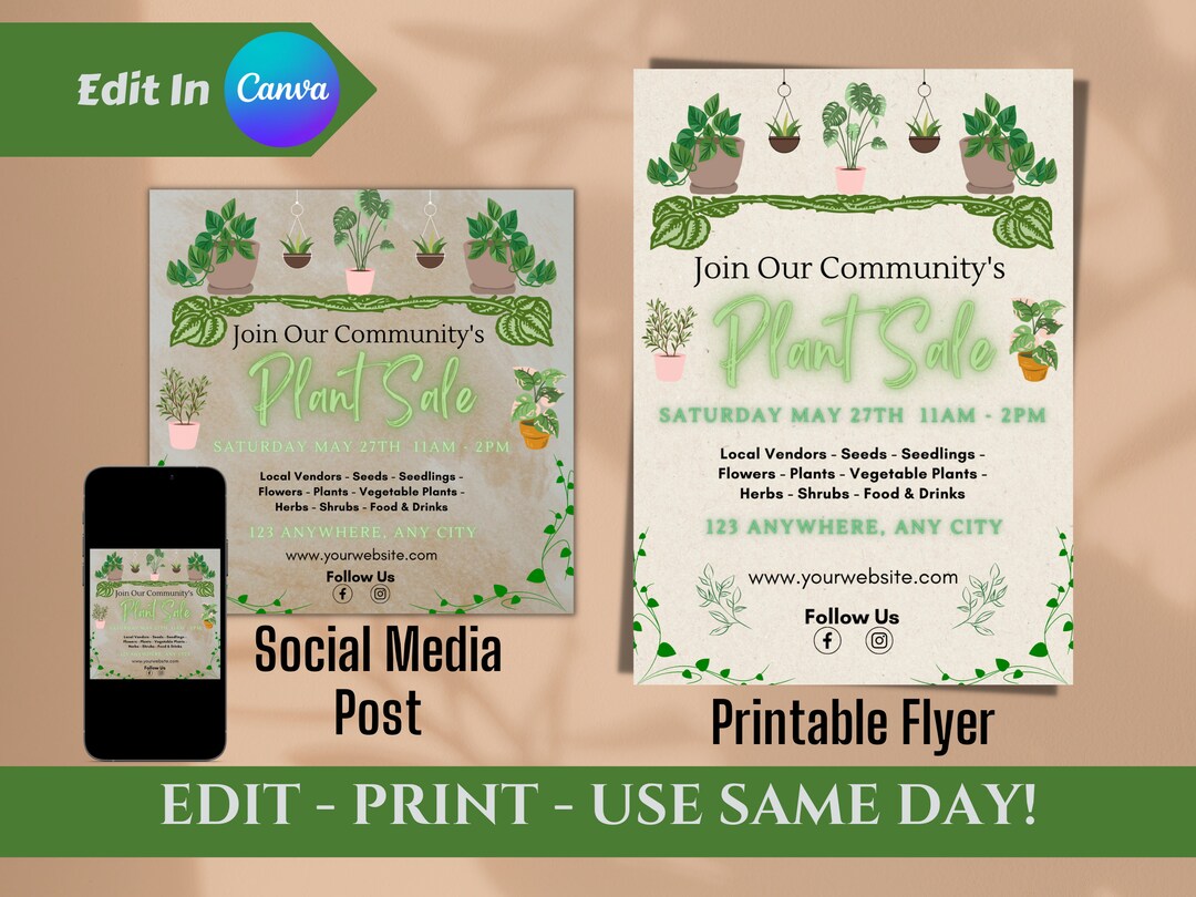 Plant Sale Flyer Template Printable Custom Invitation Editable - Etsy