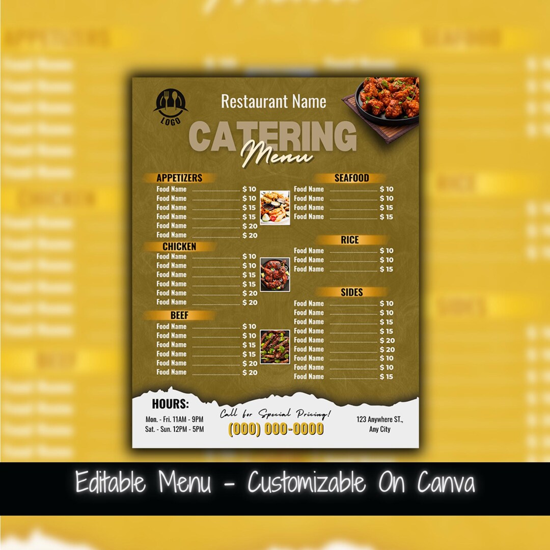 Printable Catering Menu Template Catering Event Flyer Restaurant ...