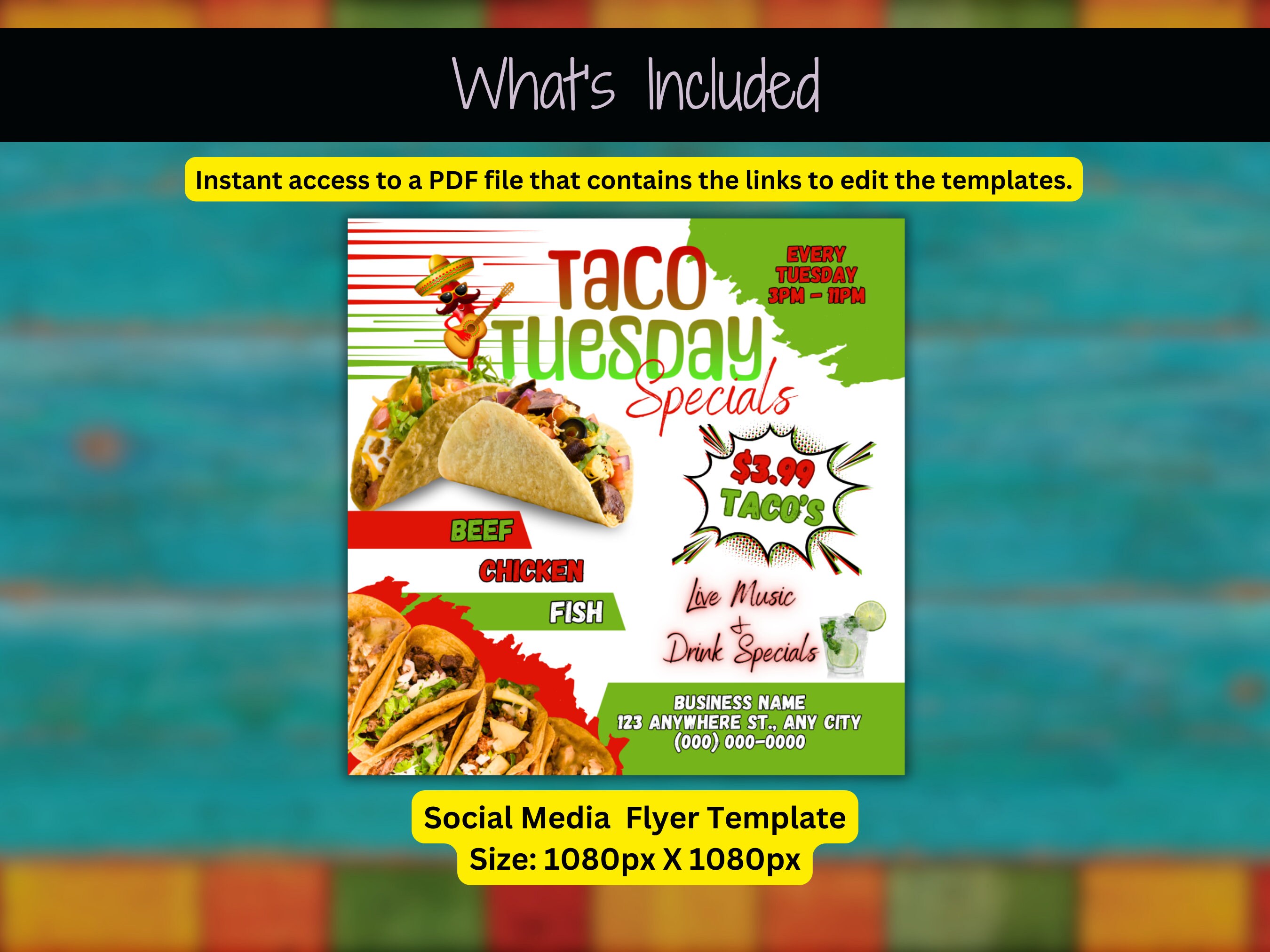 Taco Tuesday Food Specials Social Media Flyer Template Restaurant Food ...