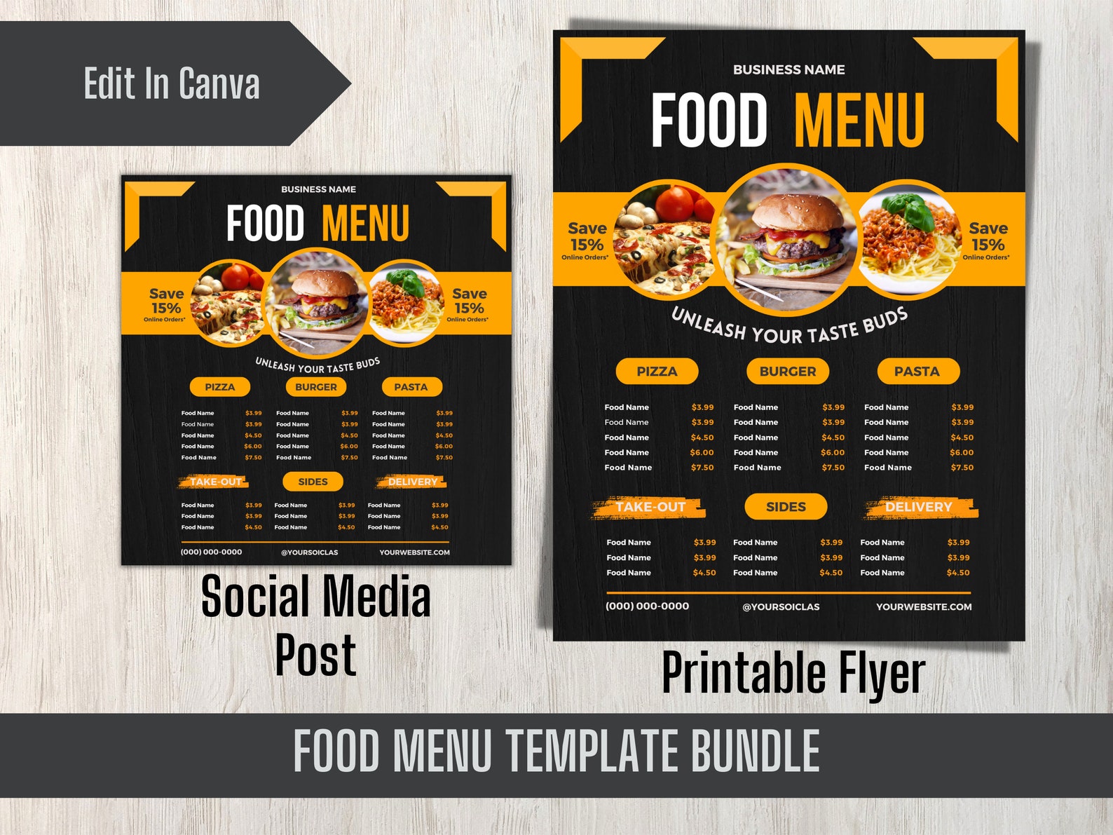 Editable Food Menu Bundle Printable Flyer Social Media Post Food Menu ...