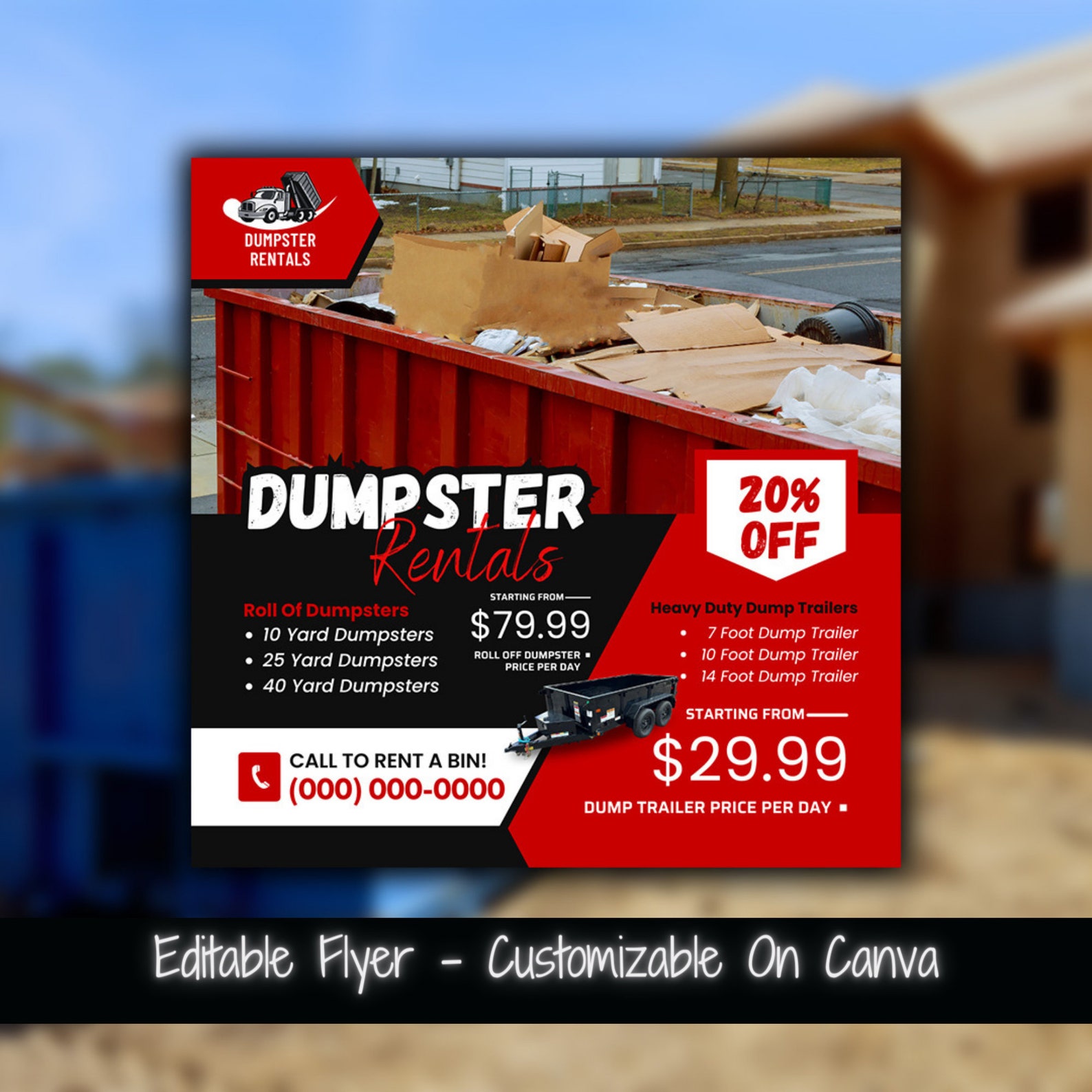 Dumpster Rentals Flyer Template, Junk Removal Business (canva Editable ...