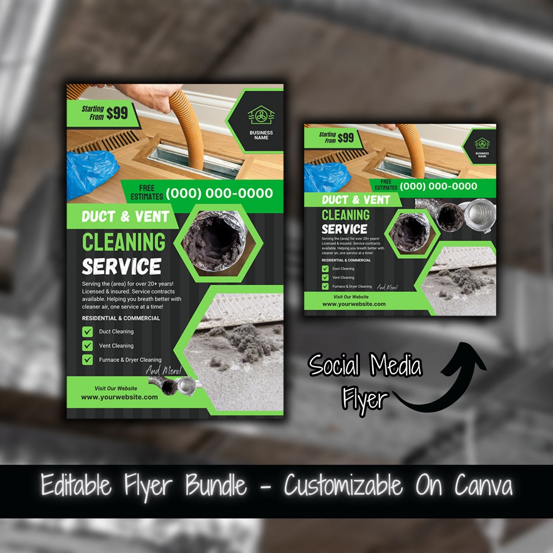 Duct Cleaning Service Bundle Flyer Templates Social Media Flyer Duct ...