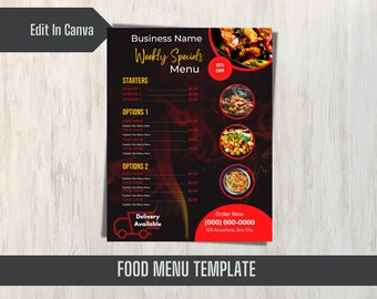 Weekly Specials Food Menu Flyer Template Restaurant Printable Food ...