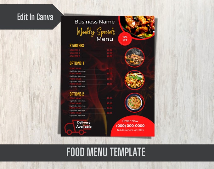 Printable Food Menu Flyer Template Editable Food Menu Template Food ...