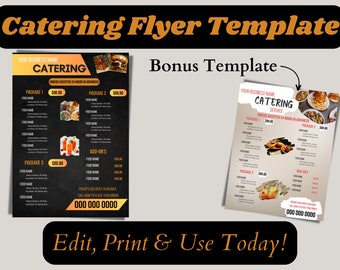Printable Catering Menu Flyer Template, Editable Restaurant Menu ...