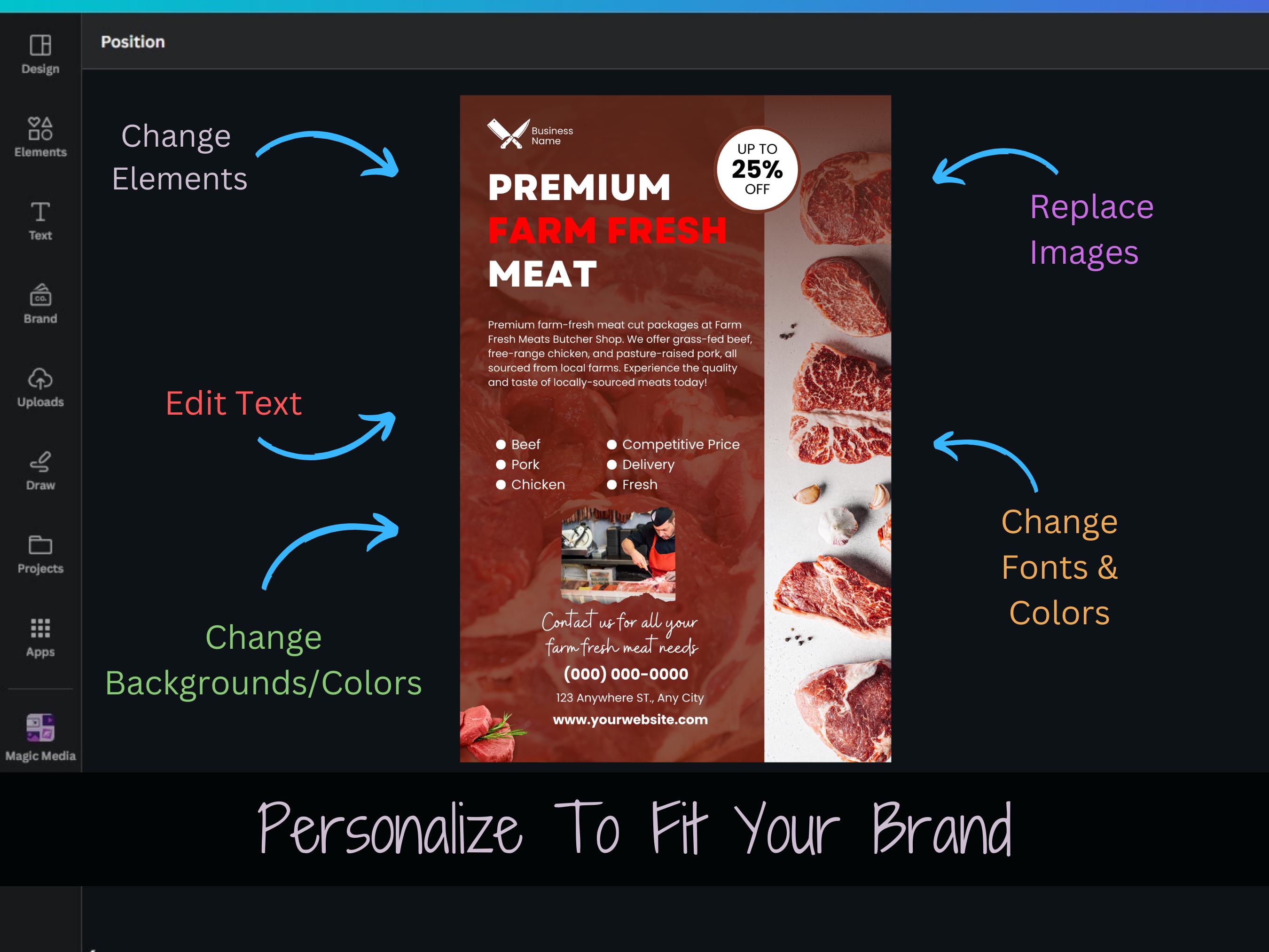 Butcher Shop Flyer Template | Farm Fresh Meats Business Marketing ...